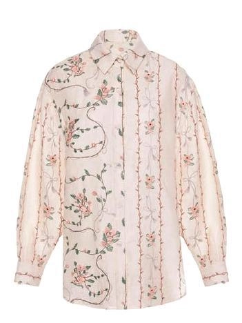 Agua Bendita Cecilia Navegante Embroidered Linen Shirt - Ivory