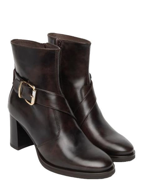 NEROGIARDINI Leather Ankle Strap Block Heel Booties - Chocolate