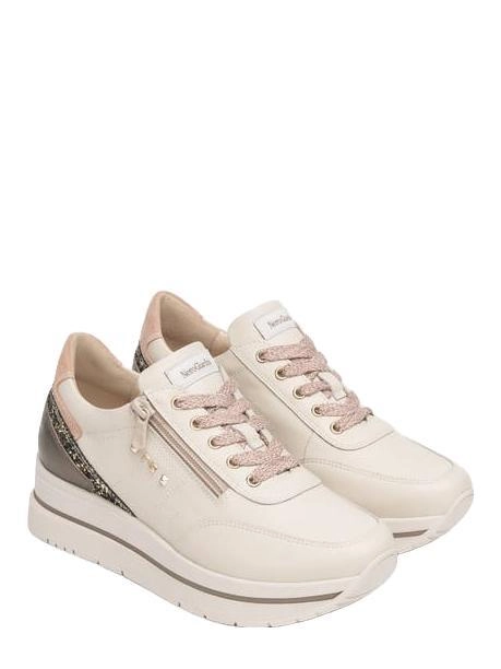 NEROGIARDINI Platform Mixed Media Lace-up And Zip-up Sneakers - Beige Multi