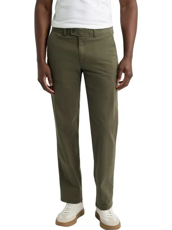 BRAX Evans Flat Front Straight Leg Chinos - Olive