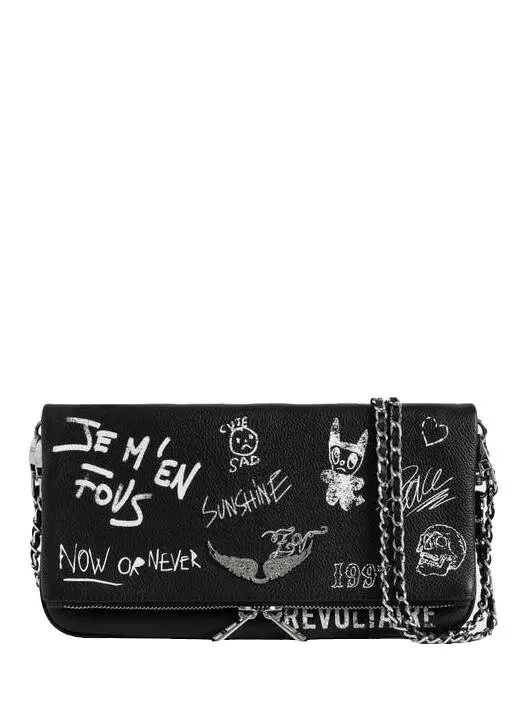 Zadig&Voltaire Rock Arty Tag Leather Clutch - Black