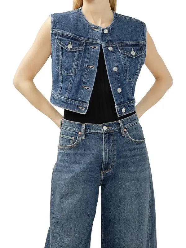 SILVER JEANS CO. Cropped Denim Trucker Vest - Whisper