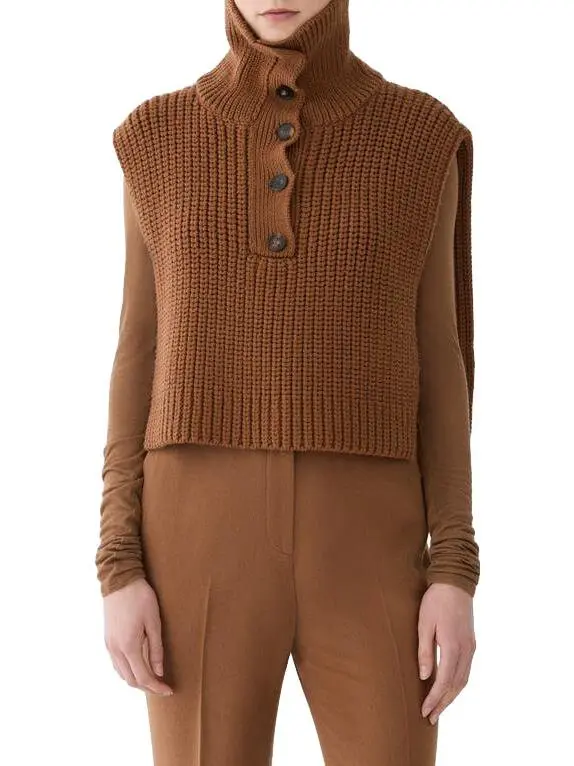 Lafayette 148 New York Merino Wool Button-front Dickie - Vicuna