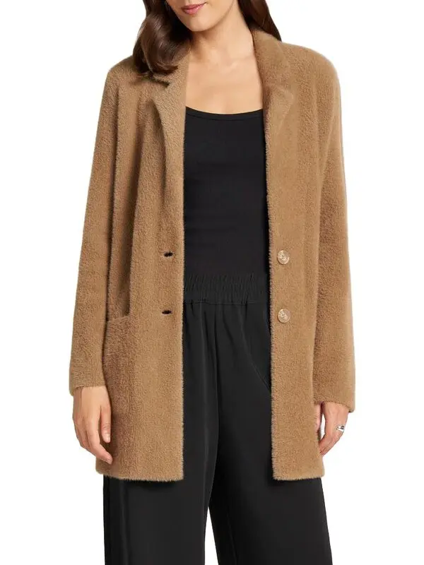 Matty M. Vesper Two-button Coatigan With Notched Lapel - Camel