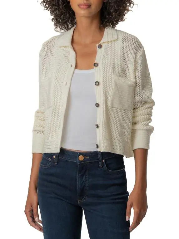 Kut From The Kloth Elena Button Front Pointelle Cardigan - Cream