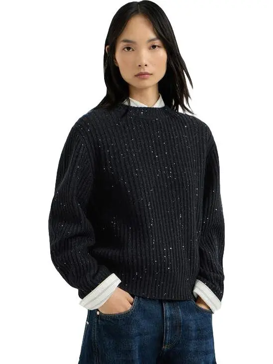 Brunello Cucinelli Sequined Ribbed Crewneck Sweater - Cobalt