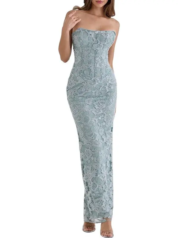 House Of Cb Anisa Hand Beaded Strapless Maxi Dress - Jade
