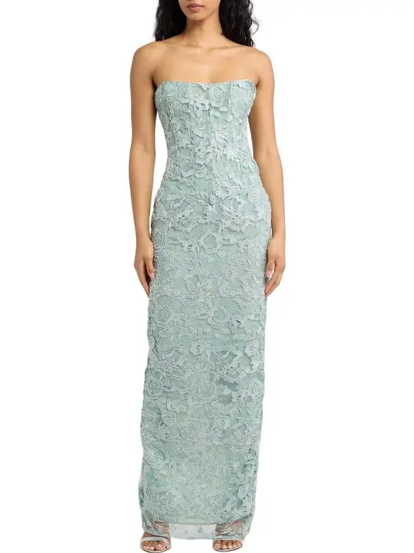 House Of Cb Anisa Strapless Beaded Maxi Dress - Jade
