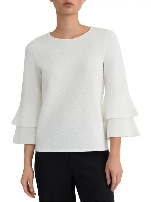 KASPER Texture Ruffle Sleeve Top - Vanilla Ice
