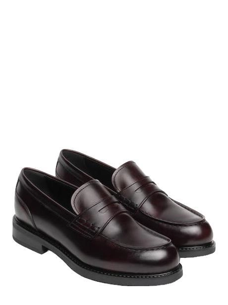 NEROGIARDINI Leather And Calf Hair Penny Loafer - Bordeaux