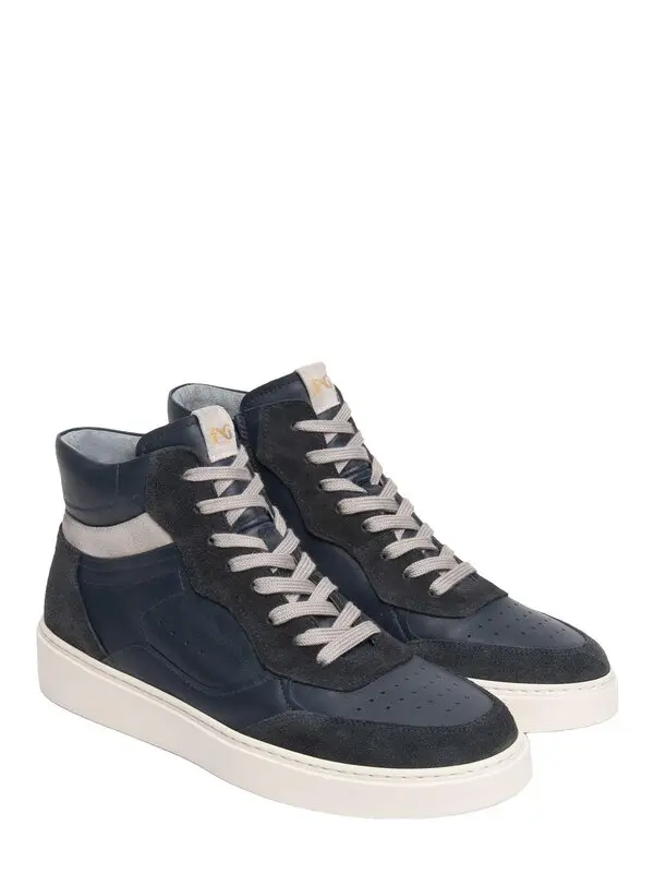 NEROGIARDINI High Top Leather And Suede Sneakers - Navy
