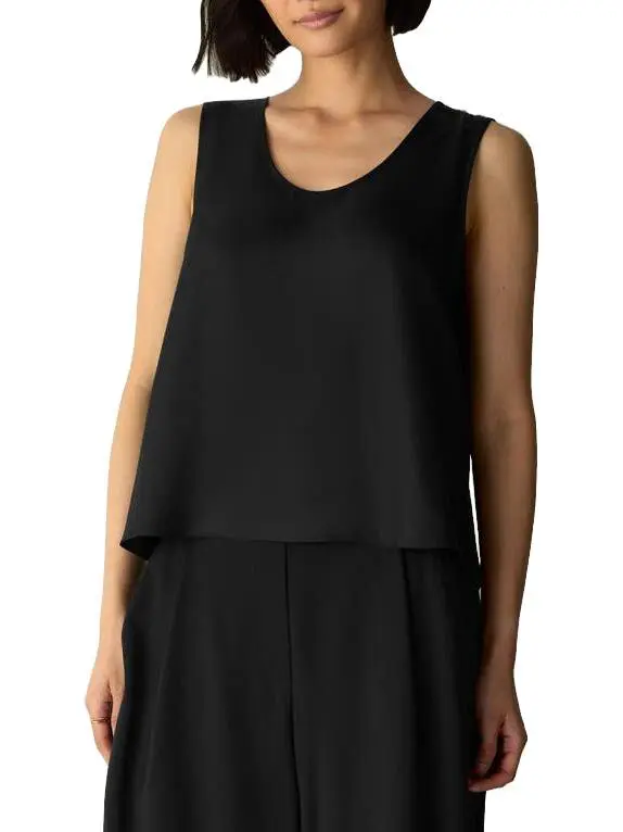 Eileen Fisher Scoop Neck Silk Tank - Black