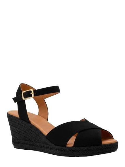 MENINA STEP Jimena Medium Double Band Espadrille Wedge Sandal - Black