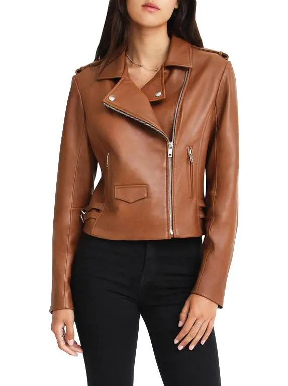 BELLE & BLOOM Just Friends Leather Moto Jacket - Brown