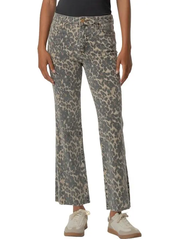 Kut From The Kloth Kelsey Print Raw Hem High Waist Ankle Flare Jeans - Tan/brown