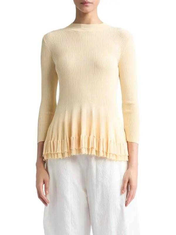 ASHLYN Garrett Peplum Ruffle Hem Mock Neck Top - Cream