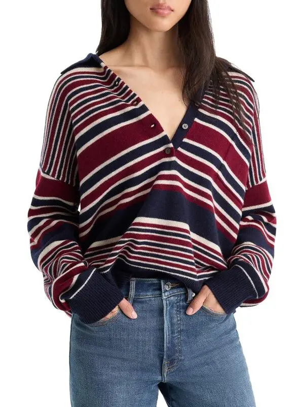 Good American Oversized Rugby Stripe Sweater - Multi Stripe