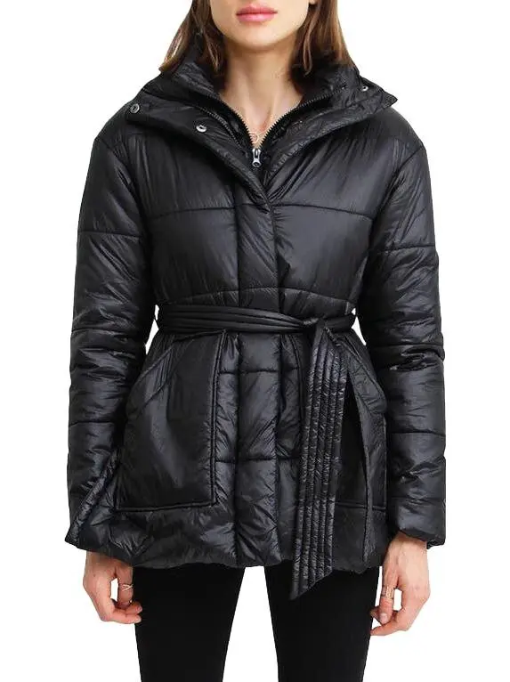 BELLE & BLOOM Moonrise Belted Puffer Jacket - Black