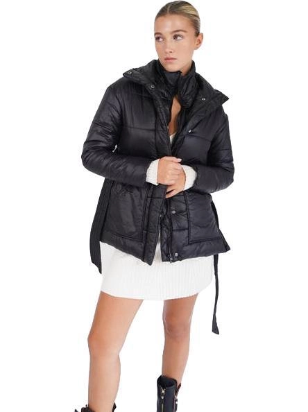 BELLE & BLOOM Moonrise Belted Puffer Jacket - Black