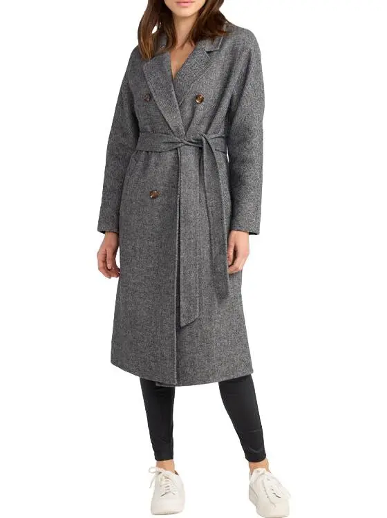 BELLE & BLOOM Belted Wool Blend Coat - Charcoal