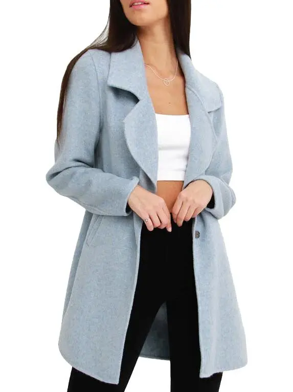 BELLE & BLOOM Oversized Wool Blend Coat With Side Slits - Light Blue