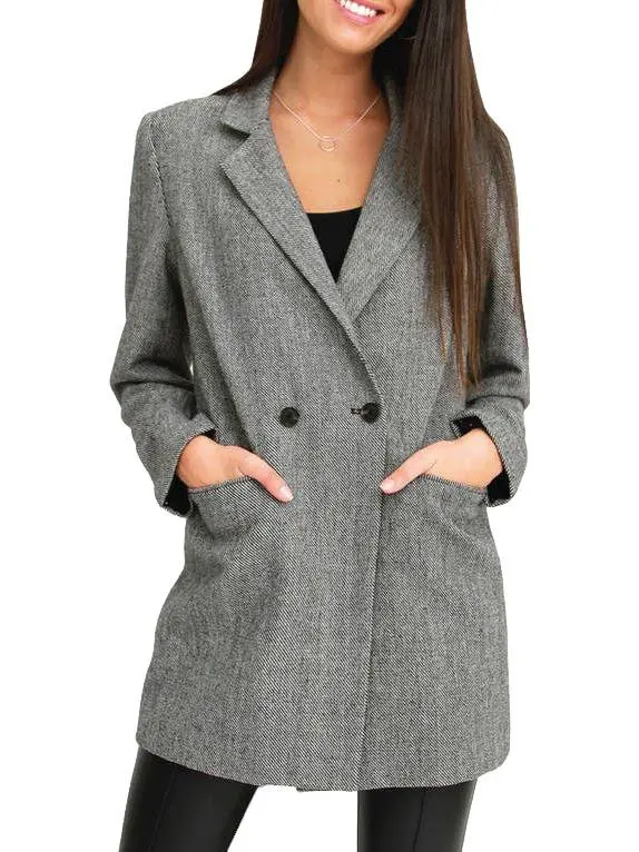BELLE & BLOOM Kensington Oversized Double Breasted Coat - Grey