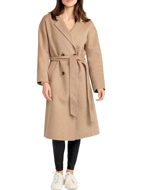 BELLE & BLOOM Standing Still Belted Wool Blend Coat - Oat