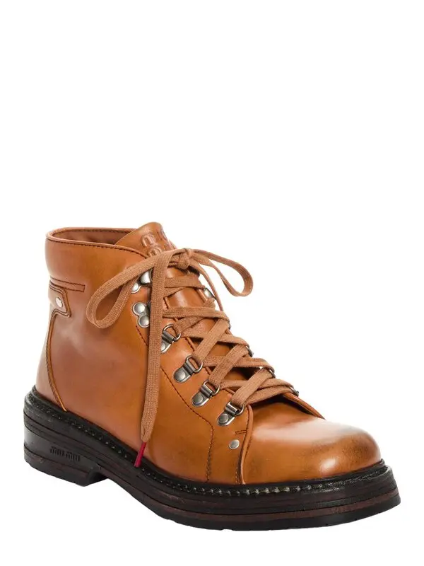 Miu Miu Leather Hiking Boots - Cognac