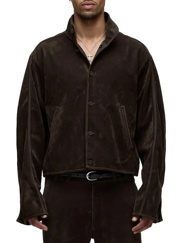 Hudson Jeans Faux Suede Stand Collar Jacket - Dark Brown