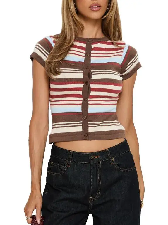 Princess Polly Norelai Striped Short Sleeve Knit Top - Multi Stripe