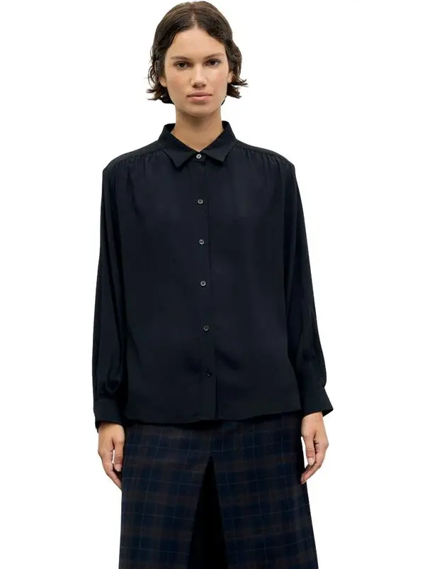 Gerard Darel Lilie Pleat Detail Shirt In Silk Blend - Black