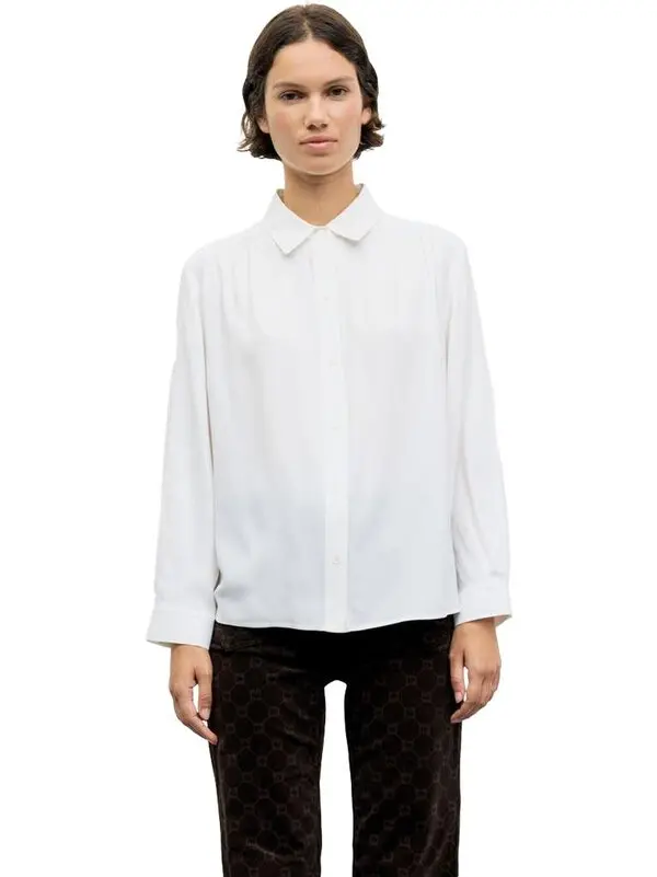Gerard Darel Lilie Pleat Detail Shirt In Silk Blend - Ecru