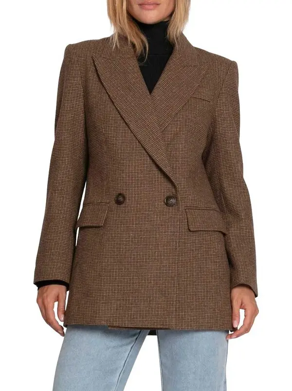 BELLE & BLOOM Double Breasted Plaid Blazer - Brown
