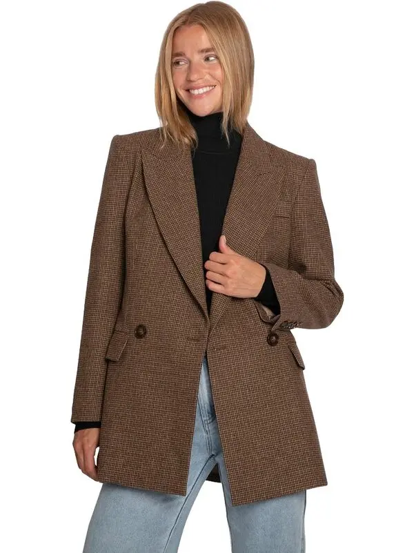 BELLE & BLOOM Double Breasted Plaid Blazer - Brown