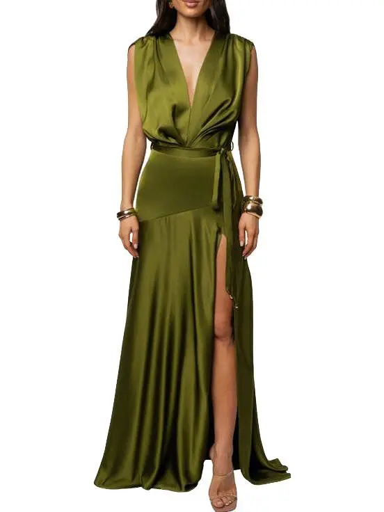 JLUXLABEL Amalia Satin Maxi Dress - Olive