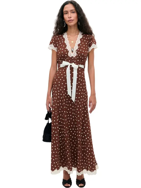 Rixo Marlice Layla Dot Maxi Dress - Brown