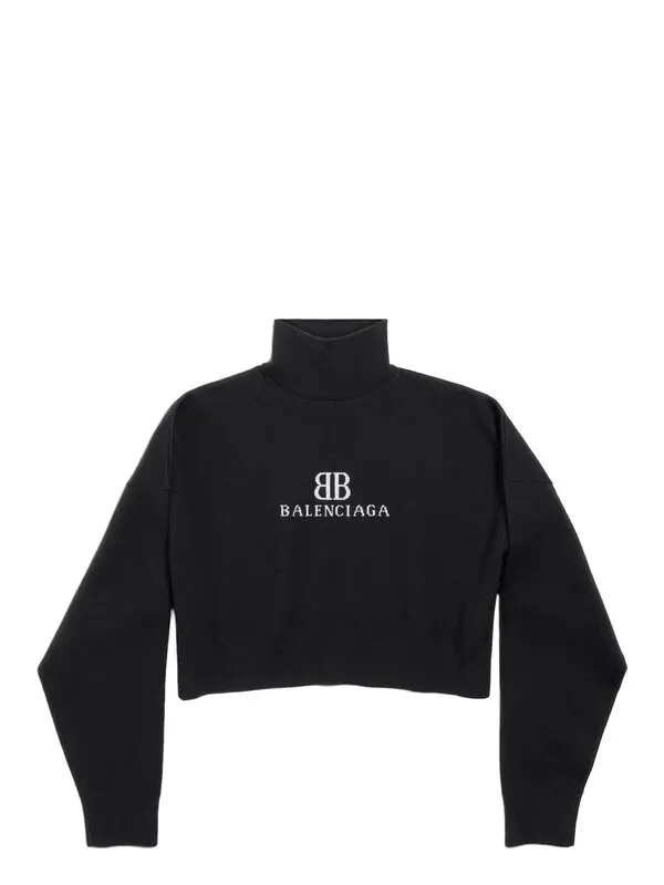 Balenciaga Cropped High-neck Wool Knit Pullover - Black