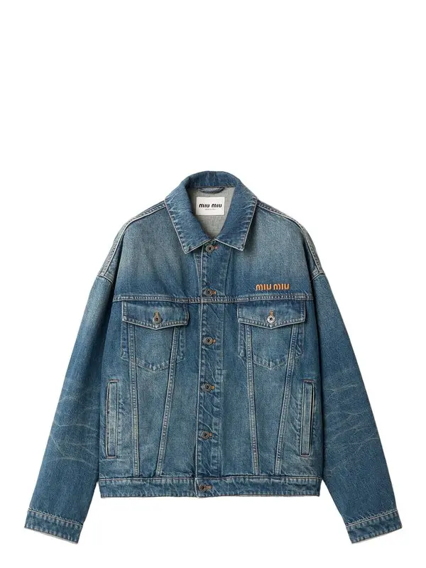 Miu Miu Sandblasted Denim Blouson Jacket - Navy