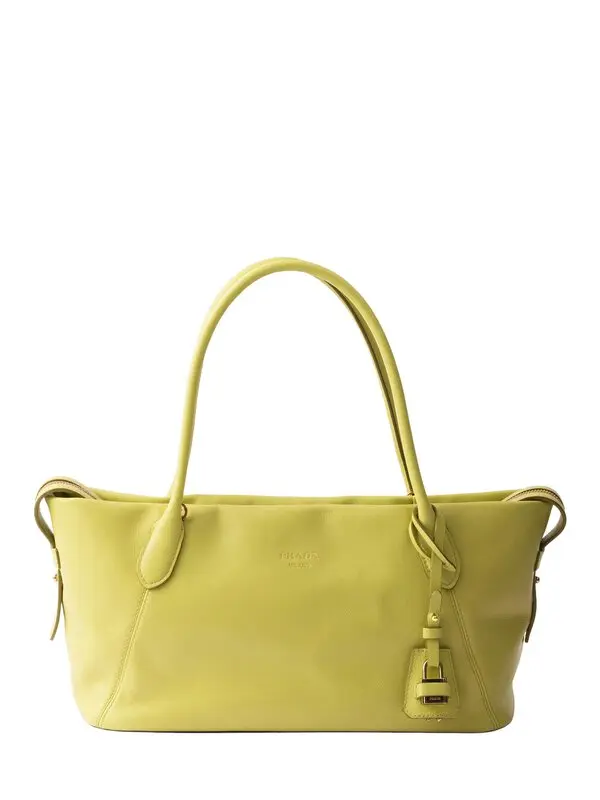 Prada Large Leather Tote Bag With Detachable Shoulder Strap - Yellow