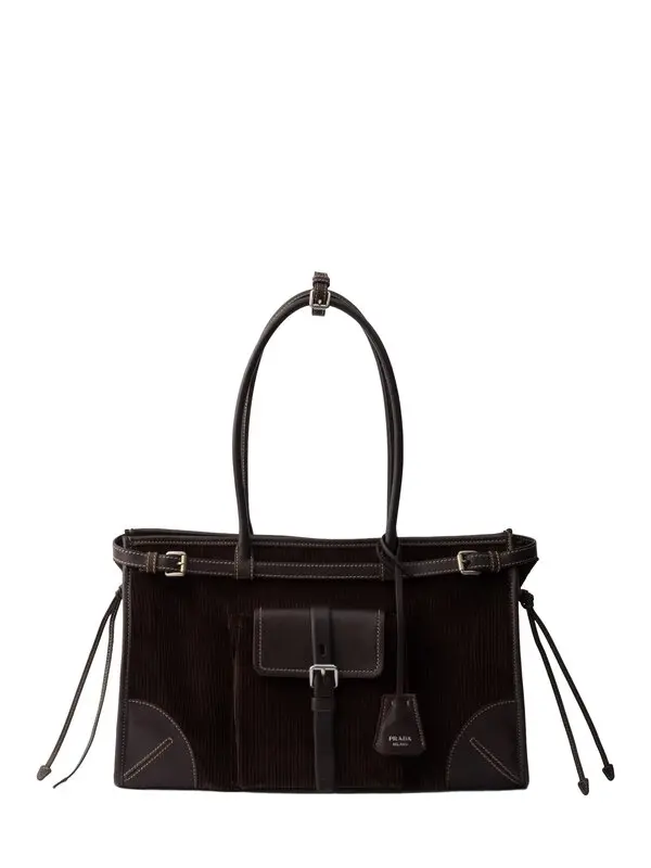 Prada Bonnie Large Corduroy And Leather Handbag - Brown