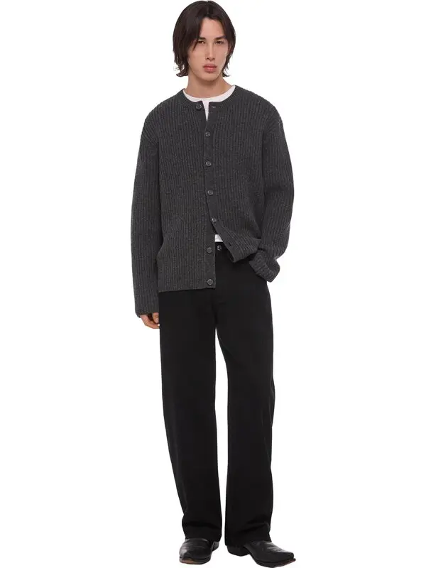 Helmut Lang Ribbed Crewneck Cardigan - Graphite
