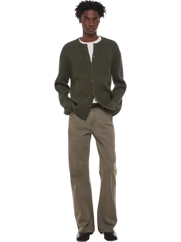 Helmut Lang Ribbed Crewneck Cardigan - Thyme