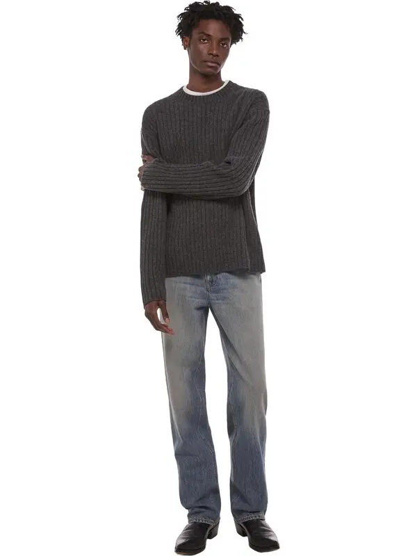 Helmut Lang Ribbed Crewneck Sweater In Rustic Wool - Graphite