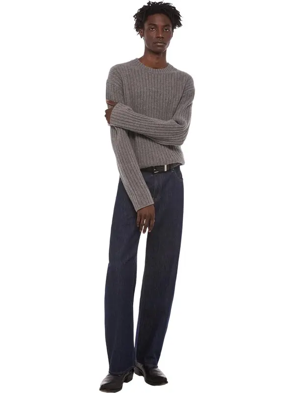 Helmut Lang Ribbed Crewneck Sweater In Rustic Wool - Mid Grey