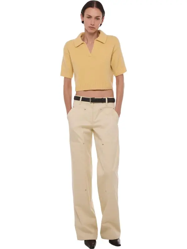 Helmut Lang Cropped Wool Polo Sweater - Cornsilk