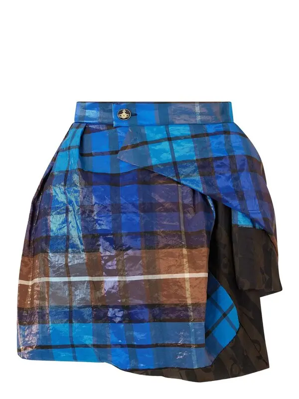 VIVIENNE WESTWOOD Asymmetric Pleated Checked Twill Mini Skirt - Blue