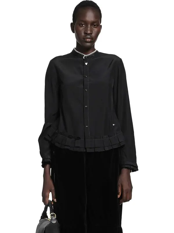 RENLI SU Fitted Blouse With Pleated Hem And Cuffs - Black