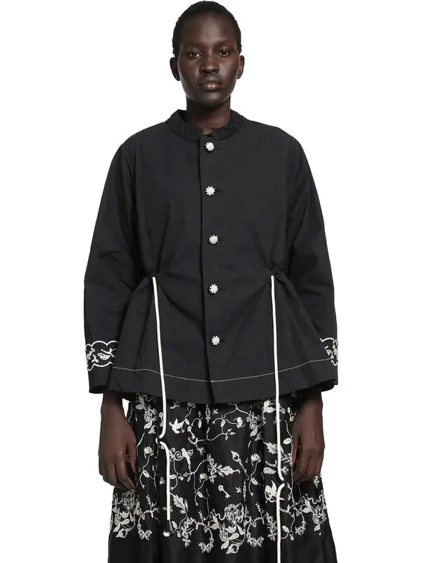RENLI SU Short Embroidered Cotton Poplin Trench Coat - Black