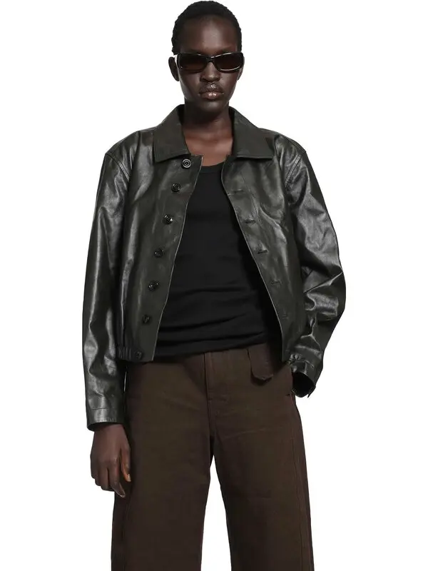 LEMAIRE Soft Leather Blouson Jacket - Brown