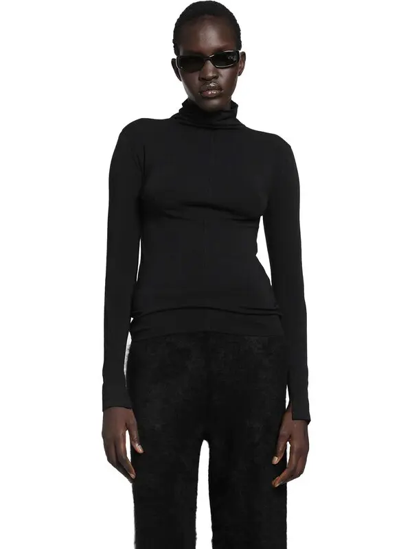 THOM KROM Stretch Cotton Modal Turtleneck Top - Black